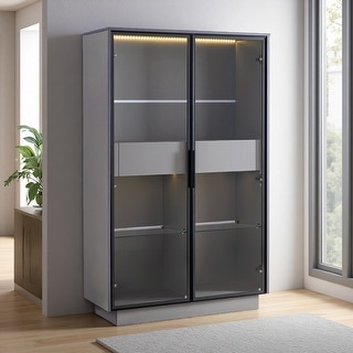 60.6" Tall Display Cabinet with Glass Shelves, LED & Drawers - Bed Bath ...