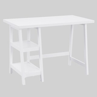 Contemporary Office Desk with Storage Shelves, Solid Rubberwood and MDF ...
