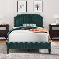 Modern Linen Curved Upholstered Platform Bed with Nailhead Trim - Bed ...
