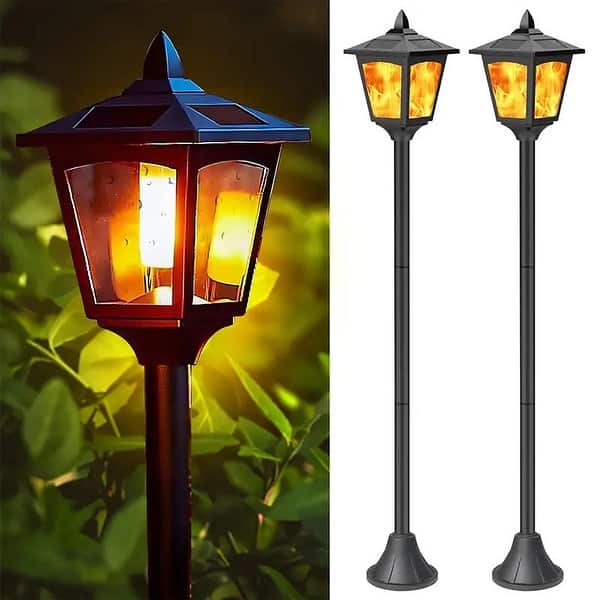 2 Pack 42" Solar Lamp Post Lights Waterproof Flickering Flame Outdoor ...