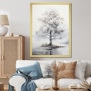 Designart "Minimalism Grey Tree Solitude VIII" Landscape Trees Framed ...