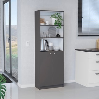 2-Door Bookcase with Upper Shelves, Matt Gray / White - Bed Bath ...