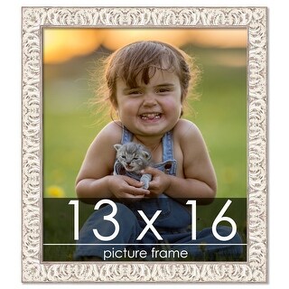 13x16 Ornate White Washed Complete Wood Picture Frame with UV Acrylic ...