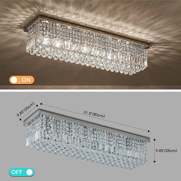 32 in. Modern Chrome Crystal Chandelier 6-Light Rectangular Flush Mount Light - Bed Bath ...