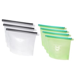 Reusable Food Fresh Bag Silicon Food Storage Bag Zip Pouch-White+Green ...