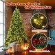 Costway 7.5Ft Pre-lit Hinged Christmas Tree w/ Pine Cones Red Berries ...