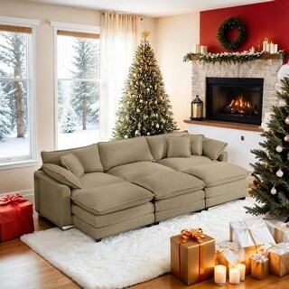 Artsy Sectional Modular Deep 3-Seater Sofa with 3 Ottomans, Corduroy ...