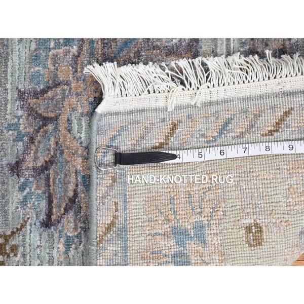 Chetwode Green, Hand Knotted, Pure Silk with Textured Wool, Mughal ...