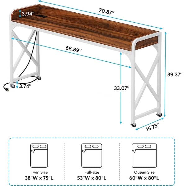Over Bed Table with Wheels, 70.8" Overbed Desk with Outlet & USB - Bed ...