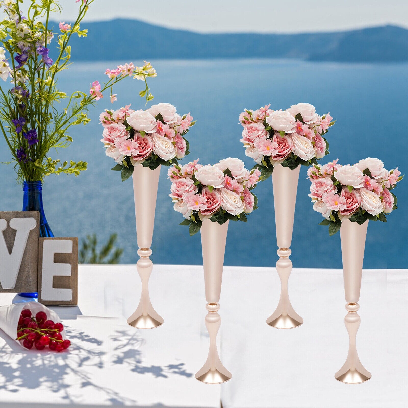 Kory Metal Gold Crystal Flower Vase Centerpieces Wedding - Bed Bath ...
