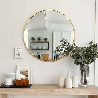 16 Inch Gold Round Wall Mirror Brushed Aluminum Frame Circle Mirrors ...