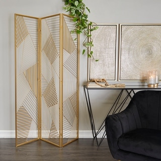 Gold Metal Hinged Foldable Partition 3 Panel Geometric Room Divider ...