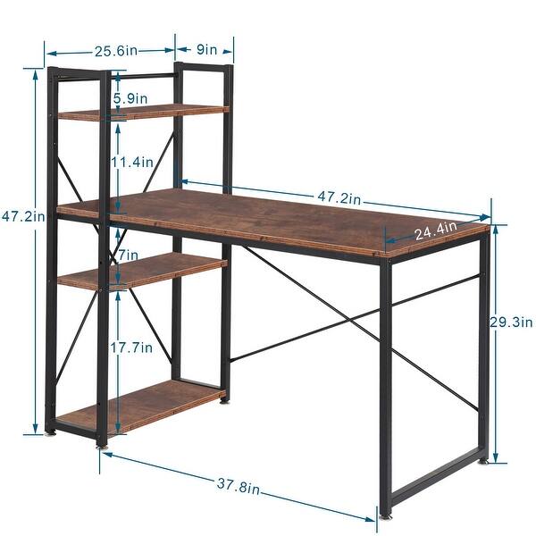 VECELO Modern Computer/Writing Desk with 4-tier Storage Bookshelf - Bed ...