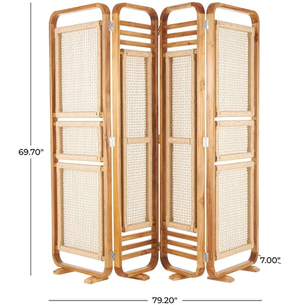 Brown Teak Wood Handmade Foldable Partition 4 Panel Partition Room ...