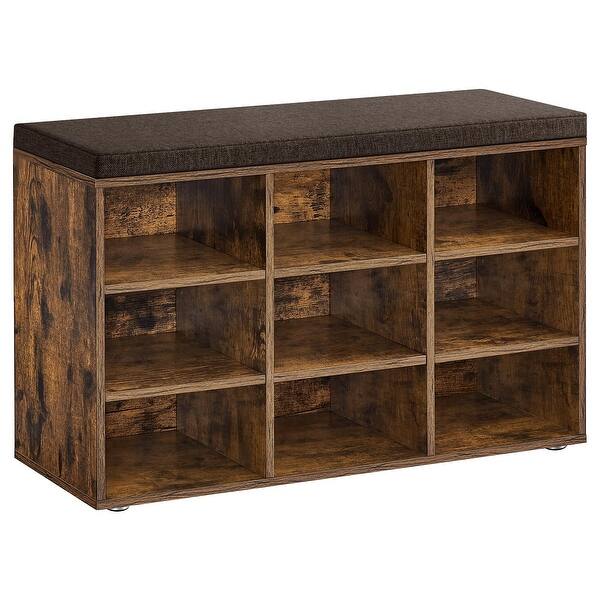 Storage Bench with Padded Seat with 9 Compartments, Adjustable Shelves ...