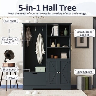 Chic Hallway Tree with Bench & Ample Storage - Multifunctional Coat ...