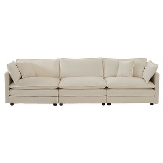 3-seat Deep Seat Sofa with 2 Armrest Pillows and 3 Toss Pillows, Beige ...