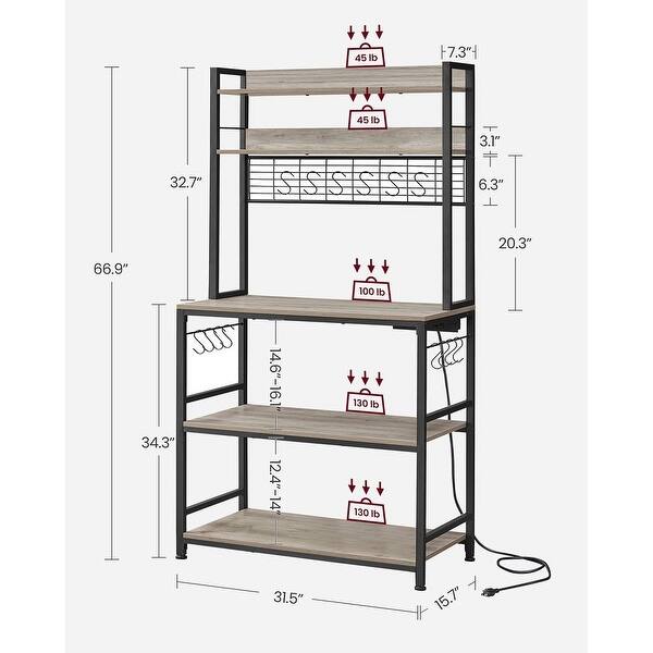 Versatile Bakers Rack with Power Outlet, Efficient Kitchen Storage ...