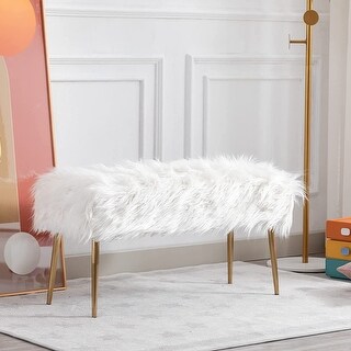 Shaggy Fur Bench, Modern Fluffy Upholstered End of Bed Bench with Gold ...