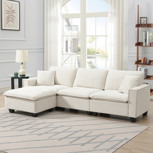 L shape Sectionals Sofa Set Suede Velvet Sleeper Sofa Bed with Ottoman Chaise Lounge Tufted Seat and Pillows Beige Bed Bath Beyond 42105038