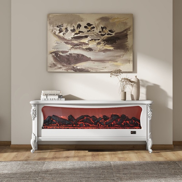 54.72 Modern Electric Fireplace TV Stand with LED Flame Effects Media Console Entertainment Center Fully Assembled 54.72 On Sale Bed Bath Beyond 41196796