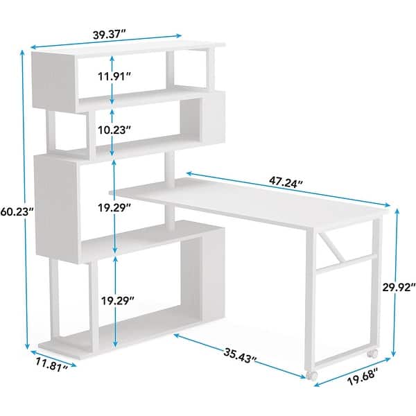 Rotating L-Shaped Computer Desk with 5 Tier Bookshelves - Bed Bath ...