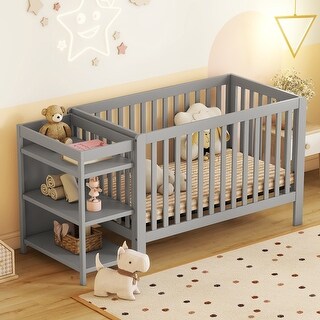 Wood Platform Bed, Convertible Crib with Changing Table - Bed Bath ...
