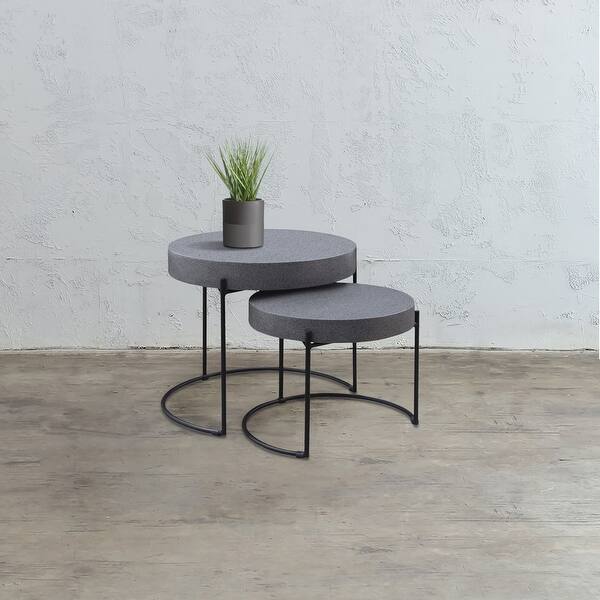 Casual Elements Round Nesting Side Tables With Hand-Cast Concrete and Resin Top and Powder ...