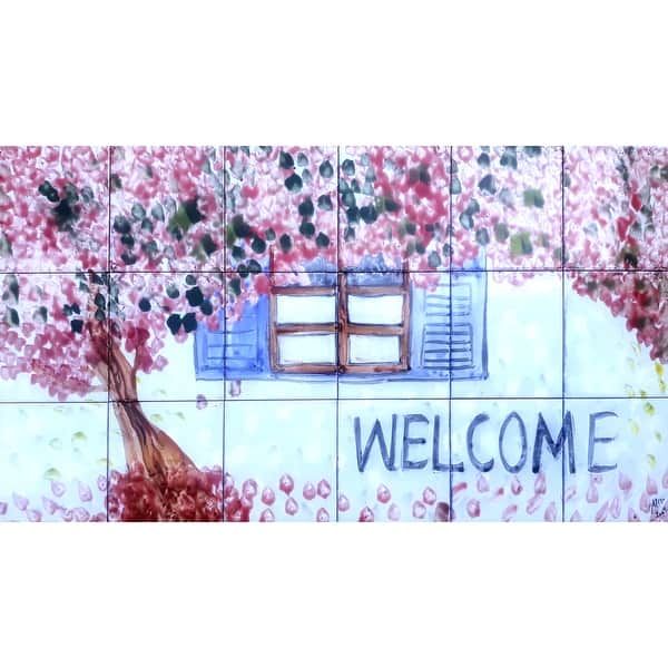 36in x 18in Welcome Sign 18pc Mosaic Tile Ceramic Wall Mural - Bed Bath ...