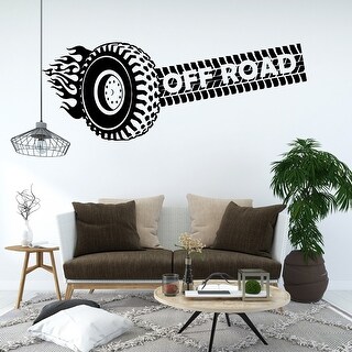 Off Road Tire Track Wall Decal Car Tire Checkered Flags Wall Decal ...