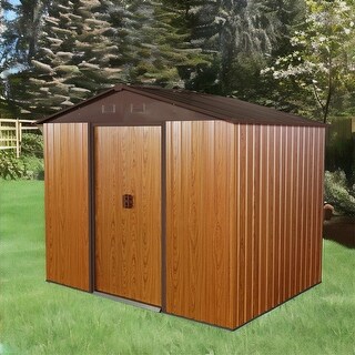 Coffee 6FT * 8FT Outdoor Metal Storage Shed with Metal Floor Base - Bed ...