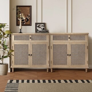 Art Leon Accent Natural Cane Rattan Sideboard Buffet Storage Cabinet ...