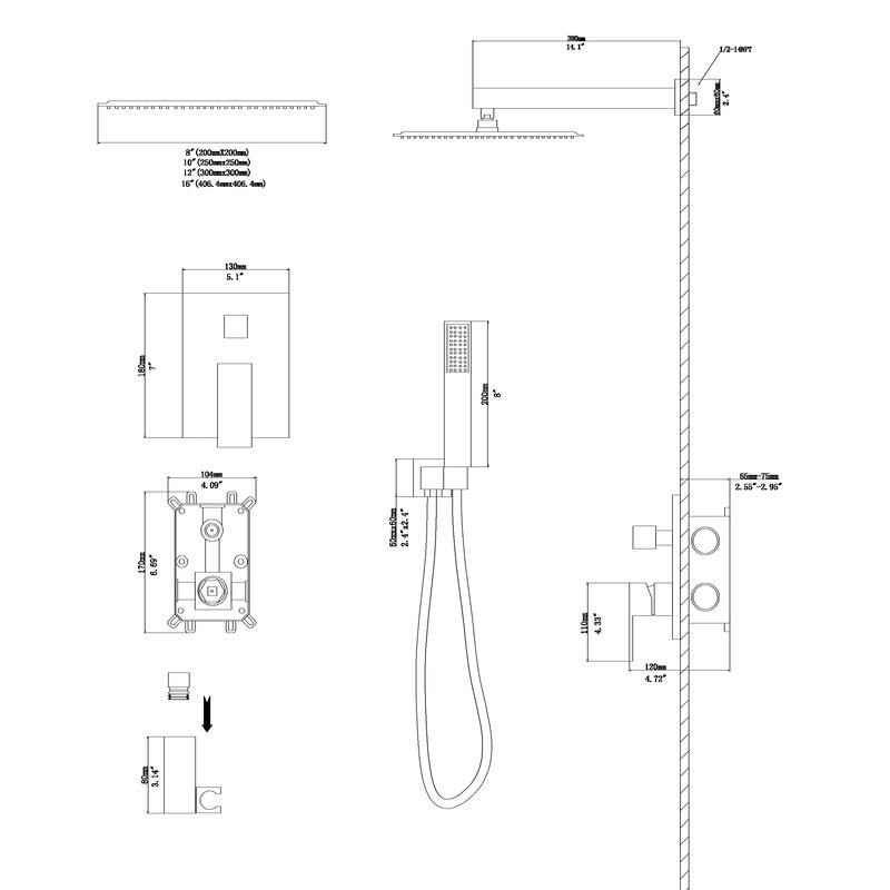 10 Inches Bathroom Luxury Rain Mixer Shower Combo Set Wall Mounted