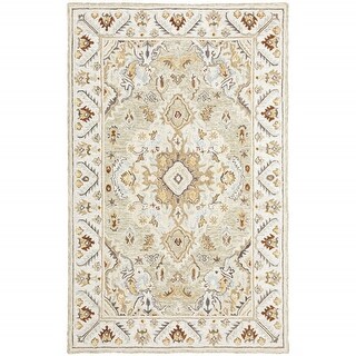 5' X 8' Ivory Beige Gold And Muted Grey Oriental Tufted Handmade Stain ...