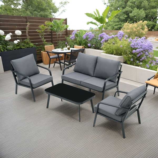 4-Piece Patio Furniture Set Aluminum Conversation Set Outdoor Metal ...