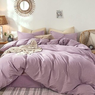 Bedding Duvet Cover Set ,Washed Cotton Linen Like Textured Breathable ...
