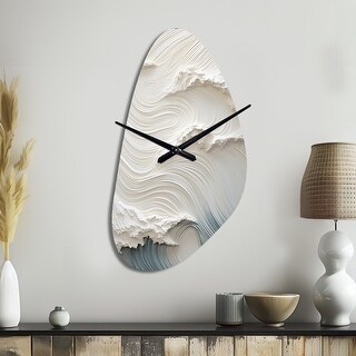 White And Blue Wave Papercut Style I - Coastal Waves Large Wall Clock ...