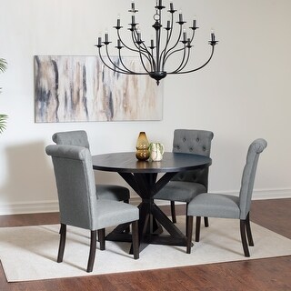 5-piece Dining Set with Round Table and Gray Nailhead Dining Chairs ...