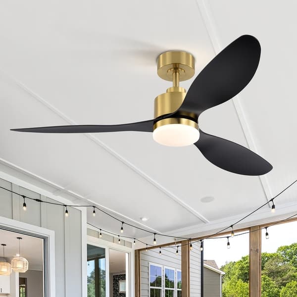 52"/42" Black/Gold LED Ceiling Fan with Lights Remote(3-Blade) - Bed ...