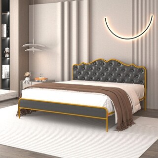 Full Size Buckle Shaped Backrest Bed Frame, Metal Frame - Bed Bath ...