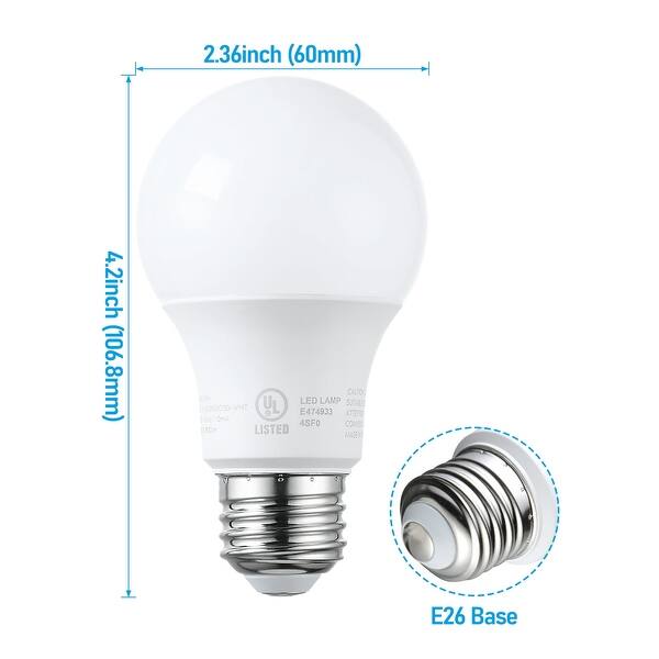 6 PACK 9W A19 LED Light Bulb, E26/E27 Base, UL-listed, 3000K Warm White ...