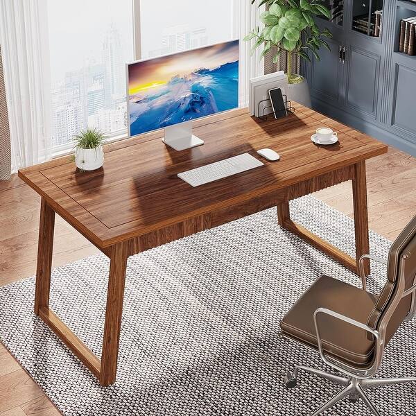 Home Office Executive Desk Solid Wood Computer Desk with Drawer - On ...