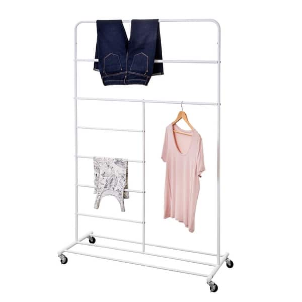 White Rolling Multi Use Laundry Clothes Drying Rack - 42 inches L x 16 ...