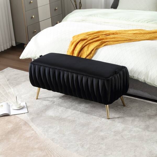 Black Velvet Storage Ottoman Bench Entryway Bench Shoe Settees - Bed ...