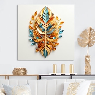 Designart "Boho Glam Amber Gold And Turquoise Theater" Feathers Canvas ...