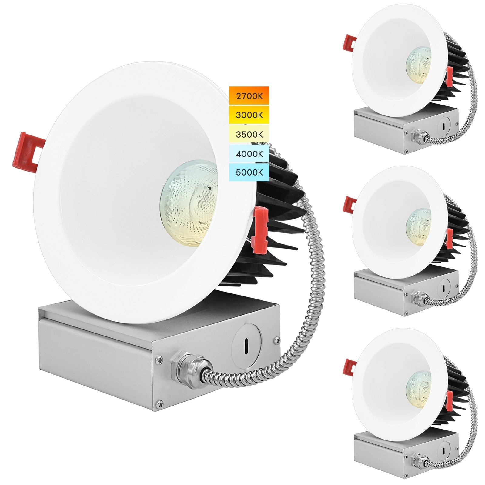 Luxrite 4" LED Recessed Lighting with J-Box 18W 1500 Lumens 5 Color ...