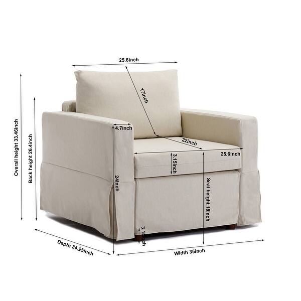Single Seat Module Sectional Sofa Linen Fabric Couch with Ottoman ...