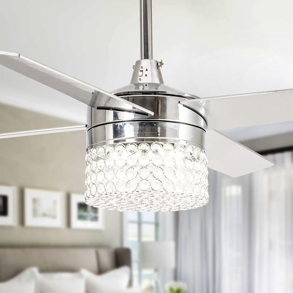 Modern 48-inch Chrome 4-Blades Crystal LED Ceiling Fan with Remote - 48 ...