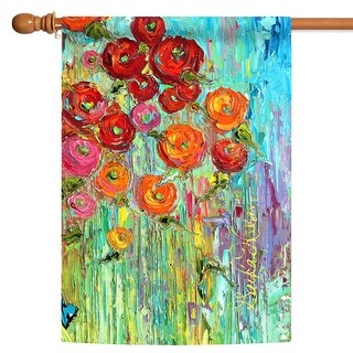 Fabulous Flowers Blue and Red House Flag 40" x 28" - Bed Bath & Beyond ...