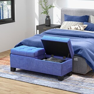 Blue Upholstered Storage Ottoman Bench with Steel Frame: Contemporary ...